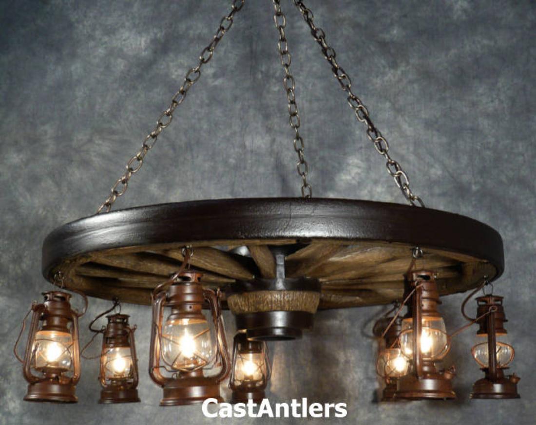 Wagon Wheel Chandeliers | Hanging Lantern 42 inch Western Wagon Wheel ...
