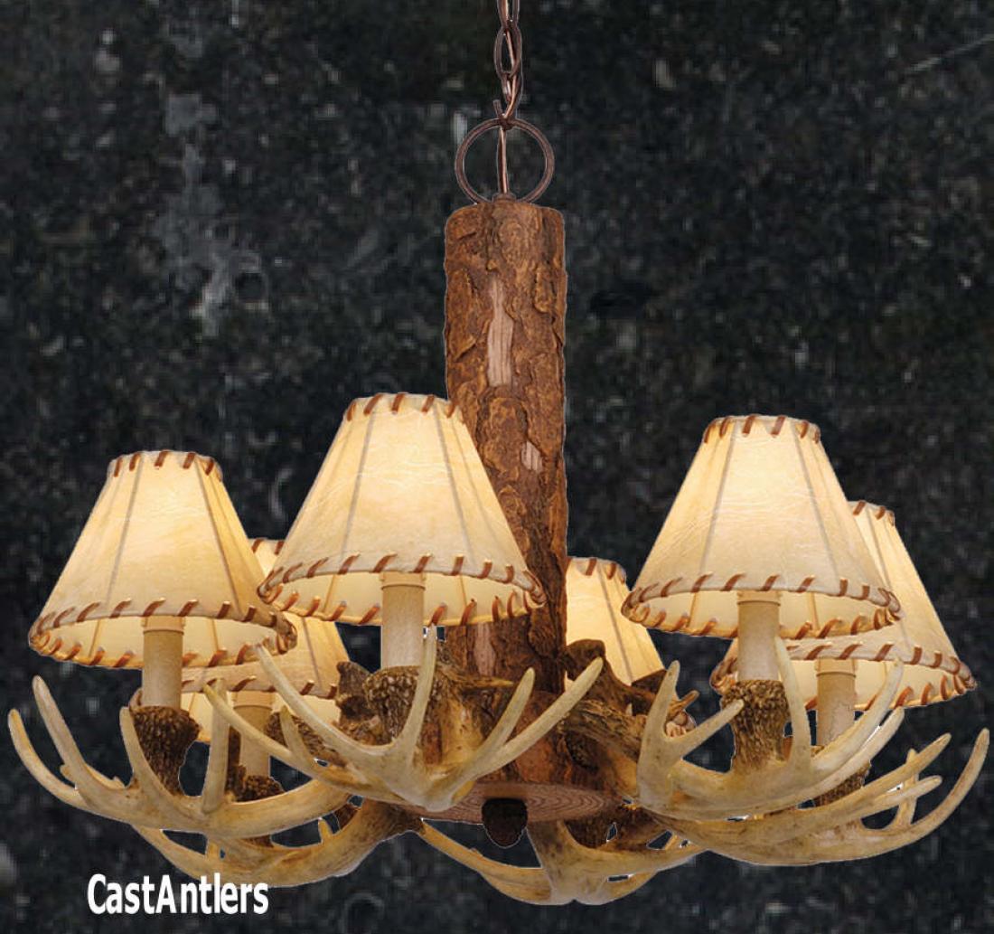 Deer Antler Chandeliers | 6-Light Cast Antler Chandelier with Faux ...