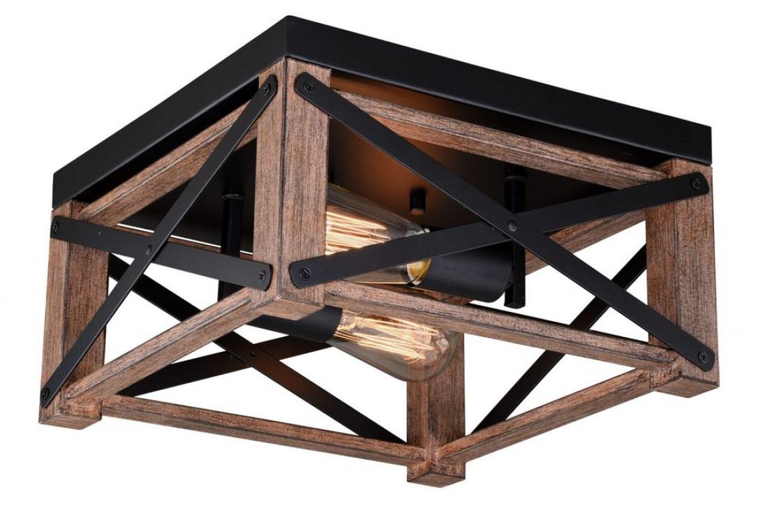 Semi / Flush Mounts | Farmhouse Rustic Flush 12" Mount Oak with Bronze | Rustic/Cabin Lighting ...