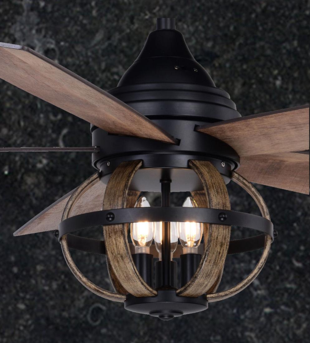 Standard Size Rustic Ceiling Fans | Edison Black and Teak 52 inch ...