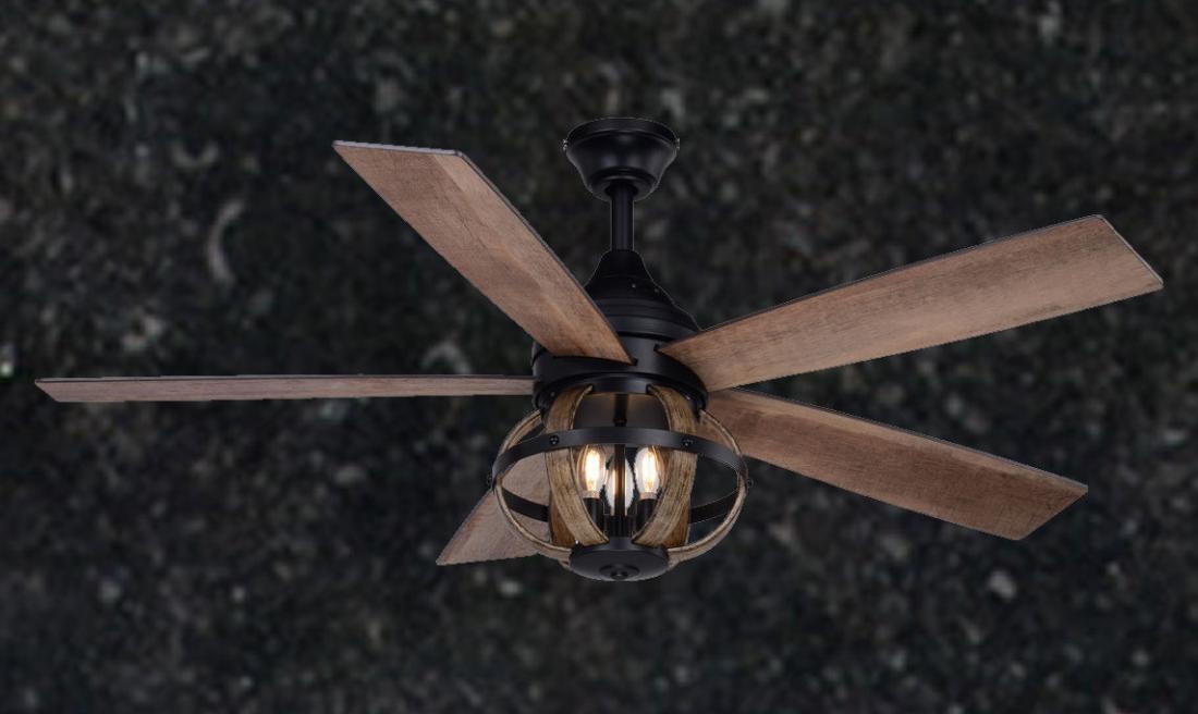Standard Size Rustic Ceiling Fans | Edison Black and Teak 52 inch ...